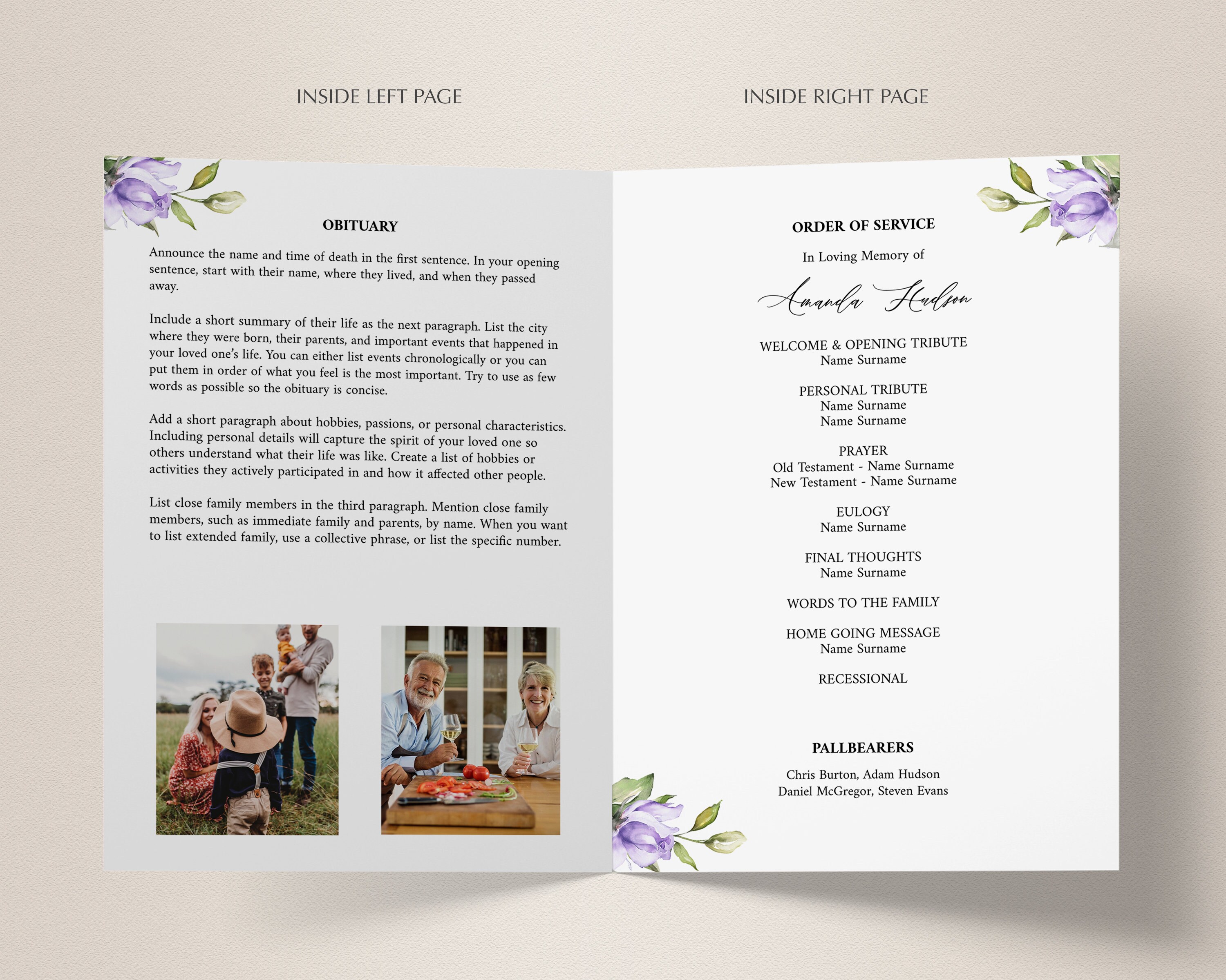 Lavender and White Calla Lilies Funeral Program Template - Etsy