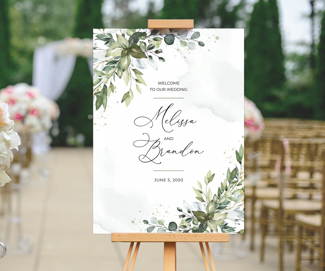 Boho Greenery Wedding Welcome Sign Template With Eucalyptus - Etsy UK