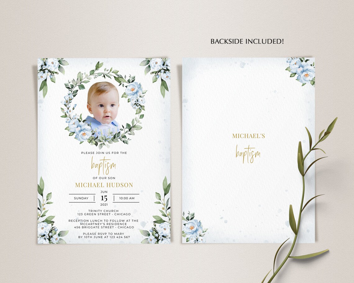 Blue Baptism Invitation Template With Photo First Holy - Etsy