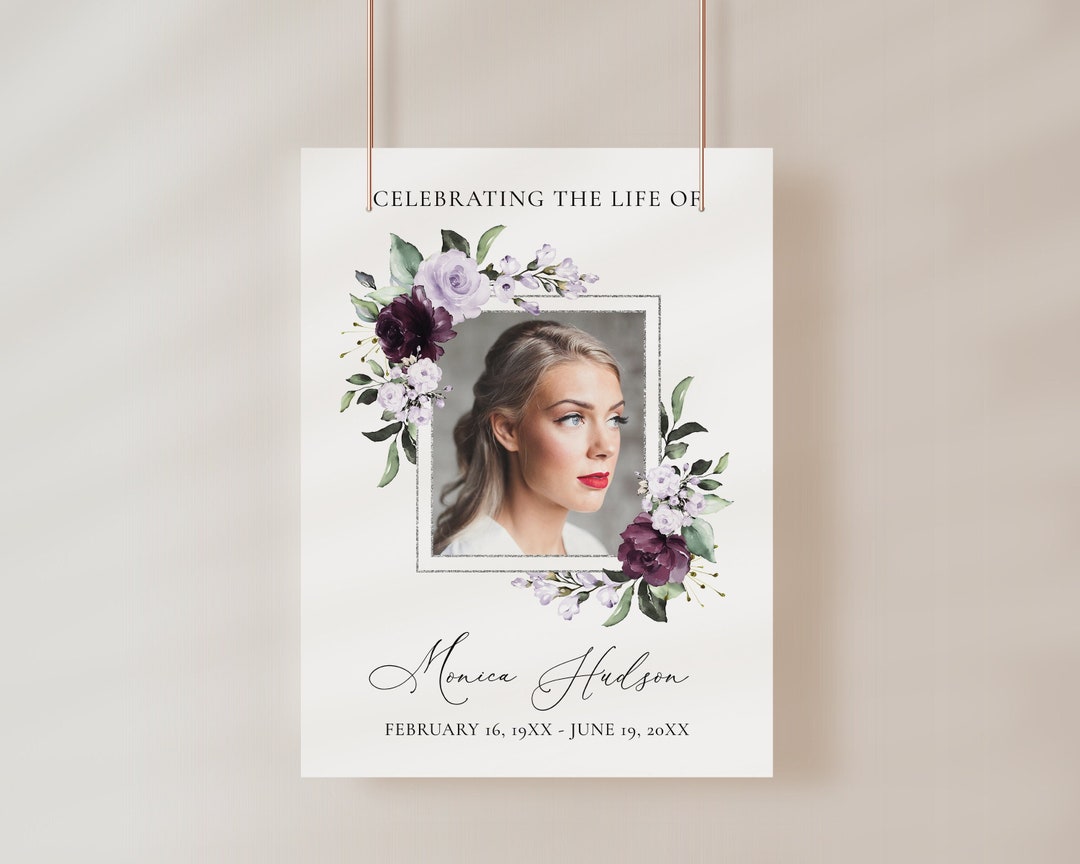 Editable Funeral Welcome Sign Template With Lavender and Purple Roses ...