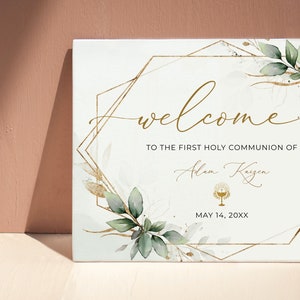 Greenery First Holy Communion Welcome Sign Template • INSTANT DOWNLOAD ...