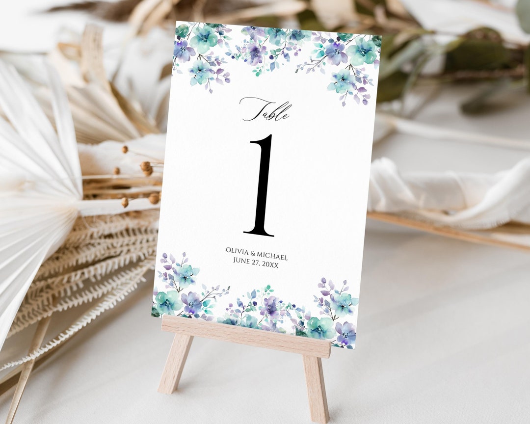 Teal and Lavender Table Numbers Template • INSTANT DOWNLOAD • Editable ...