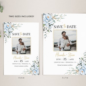 Blue Save the Date Template With Photo, Save the Date Template ...