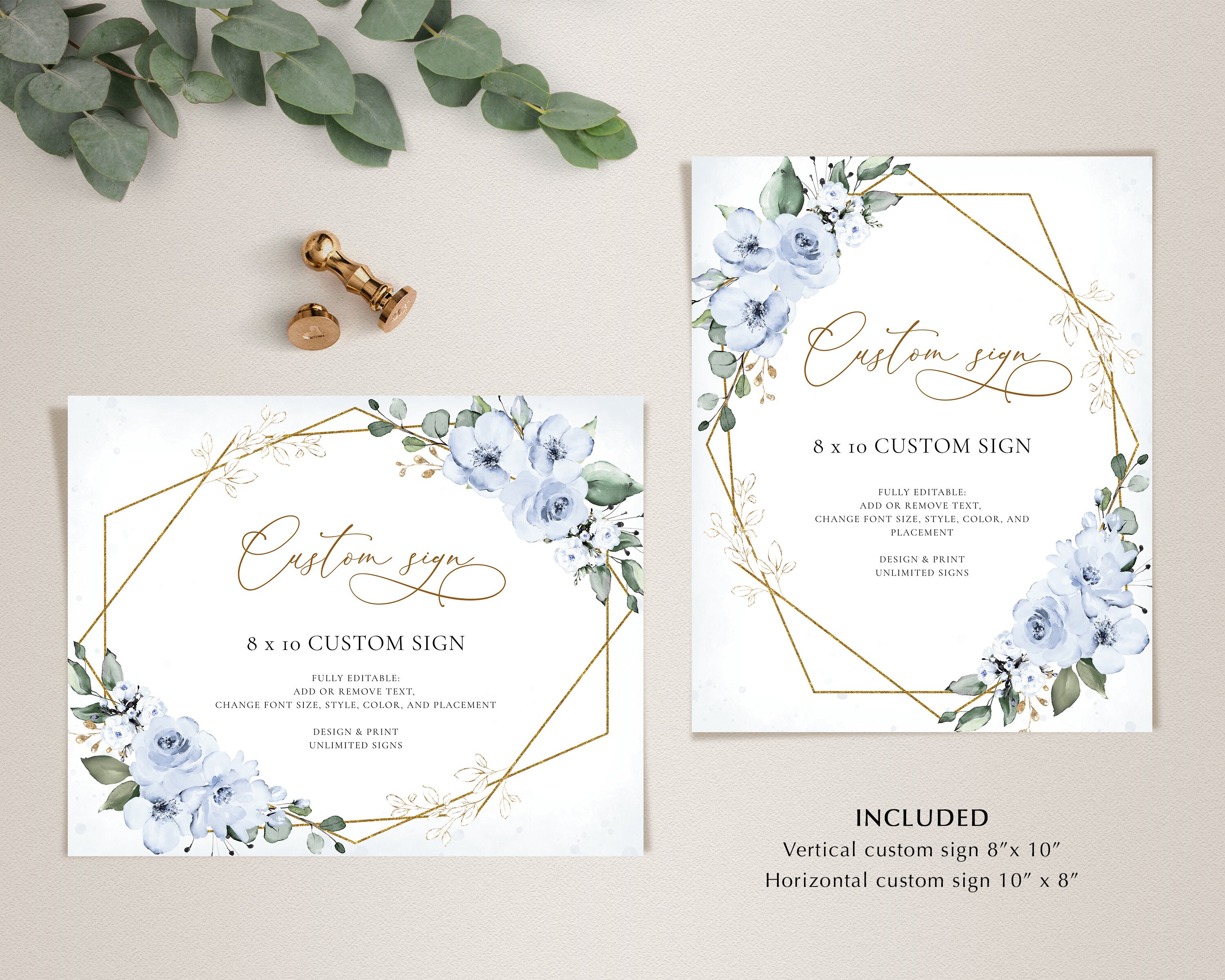 Blue Wedding Custom Sign Template Portrait and Landscape Sign - Etsy