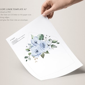 A7 Envelope Liner Template With Blue Roses (euro Flap, Regular, Square ...