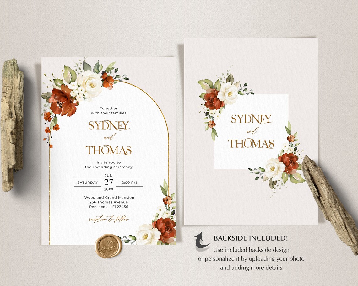 Terracotta and Ivory Wedding Invitation and RSVP Card - Etsy
