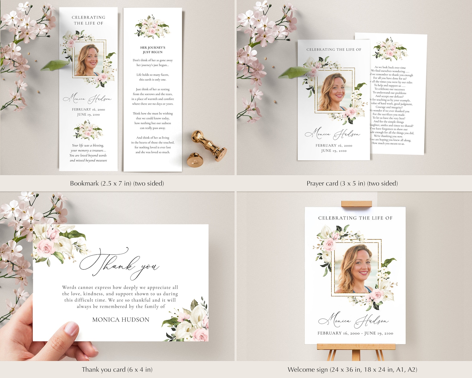 Funeral Templates Bundle White Flowers Funeral Memory Package - Etsy