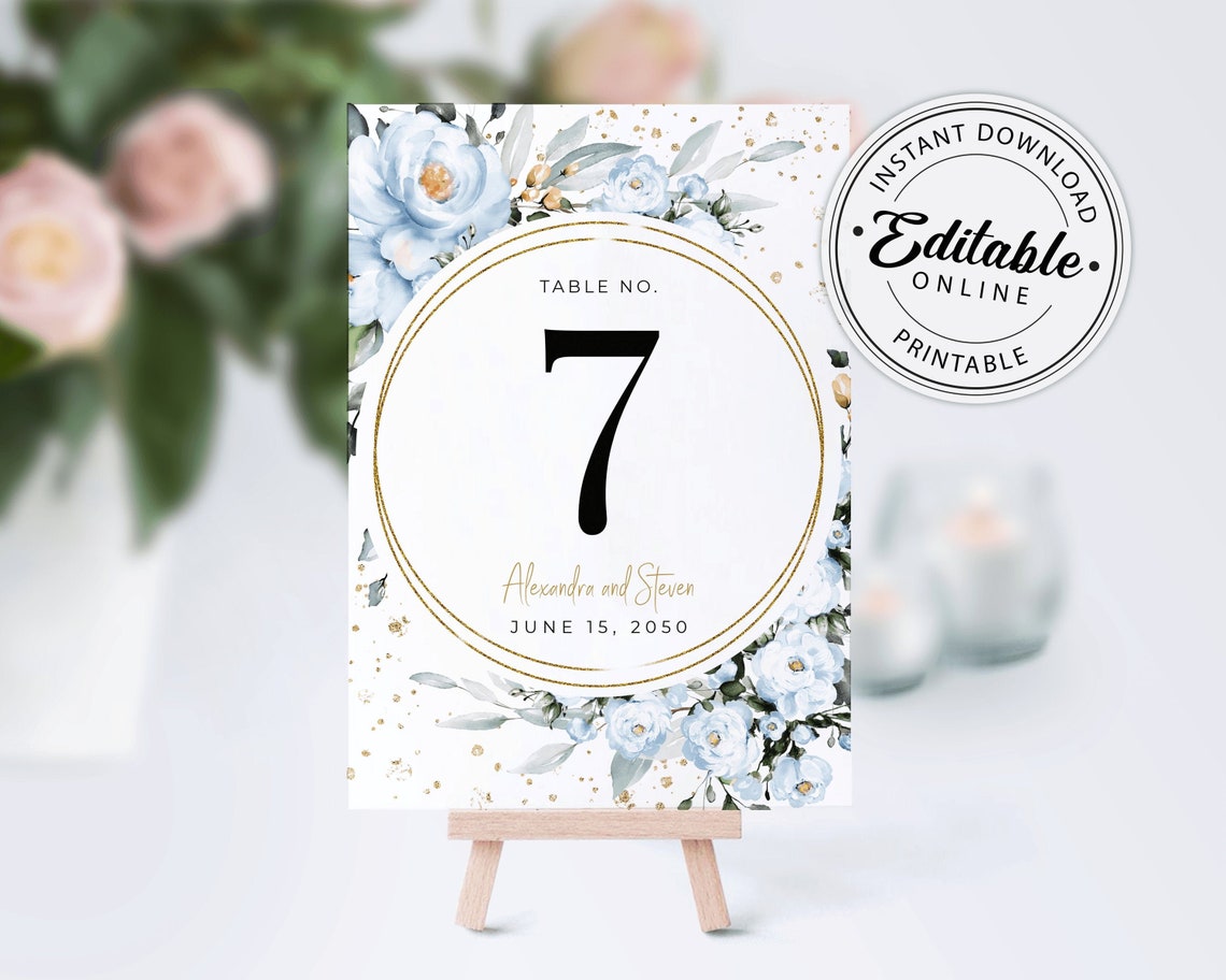 Blue Wedding Table Numbers Template Table Number Signs - Etsy