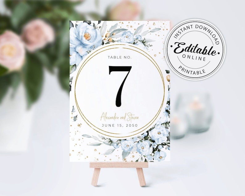 Blue Wedding Table Numbers Template Table Number Signs - Etsy