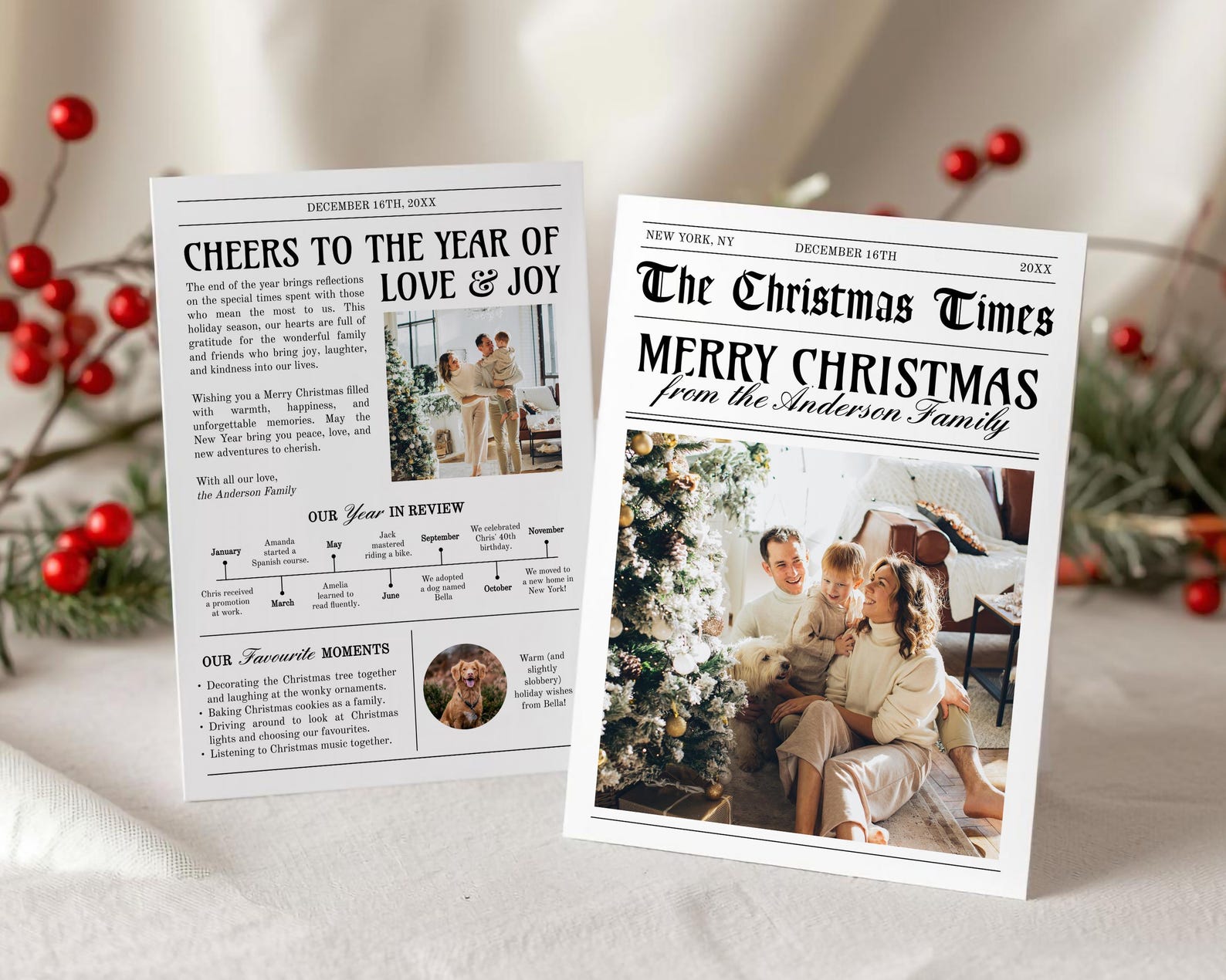 Newspaper Christmas Card Template • Editable, Printable Holiday Photo ...