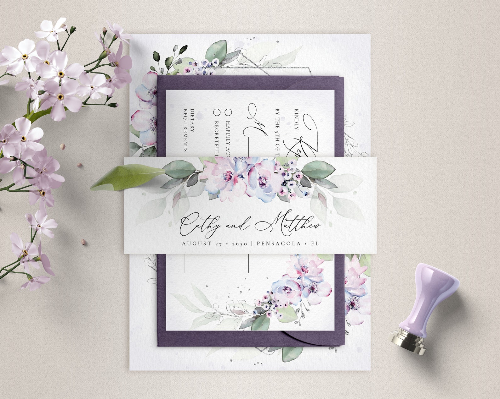 Lavender Wedding Invitation Template Set Wedding Invite | Etsy