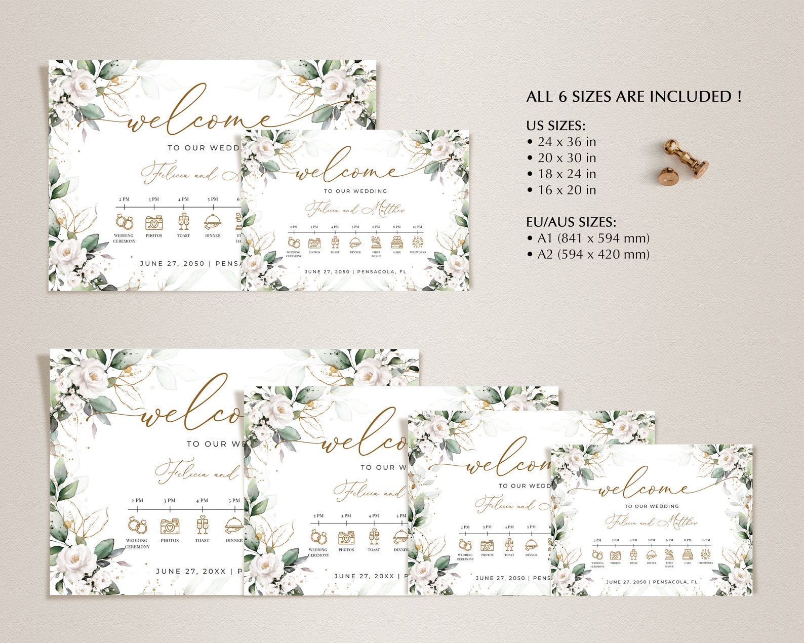 Greenery Wedding Timeline Sign Template Wedding Day Schedule | Etsy