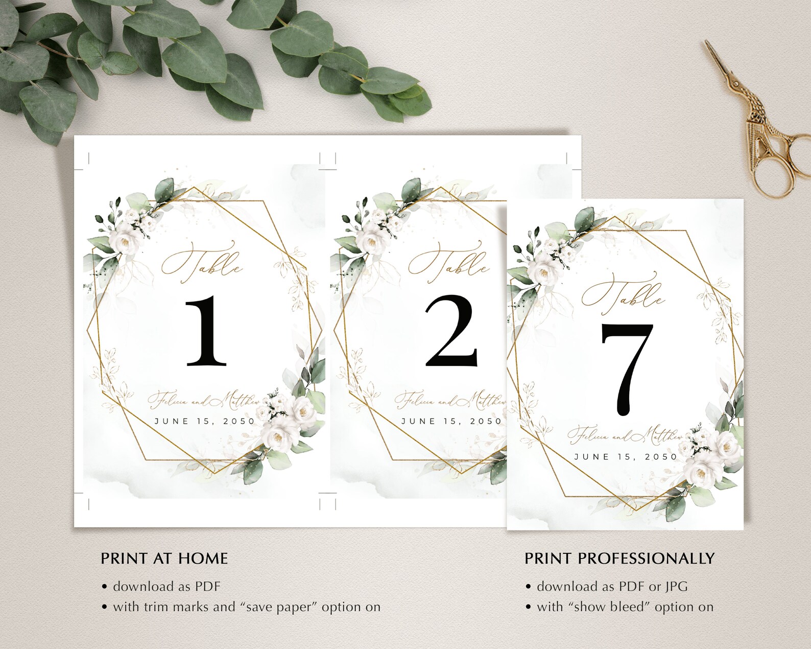 Greenery Wedding Table Numbers Template Table Number Signs | Etsy