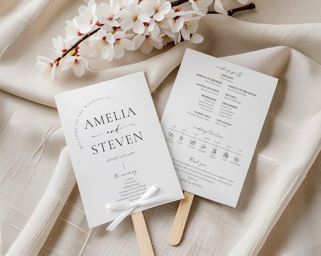 Modern Fan Wedding Program Template • Minimalist Program Template ...