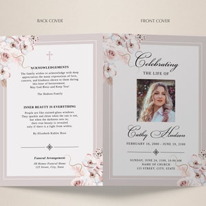 Light Pink Funeral Program Template, Memorial Program Template, Order ...
