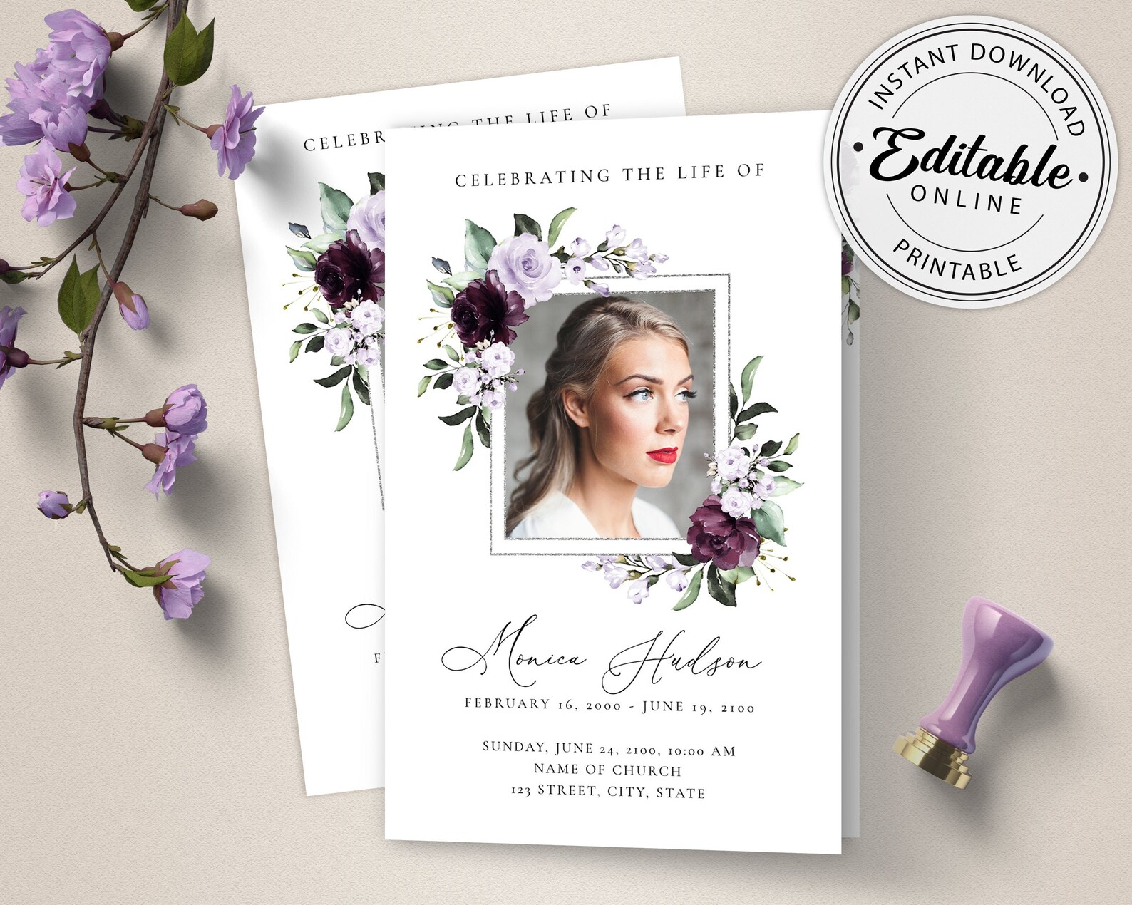 Purple Funeral Program Template Memorial Program Template - Etsy UK