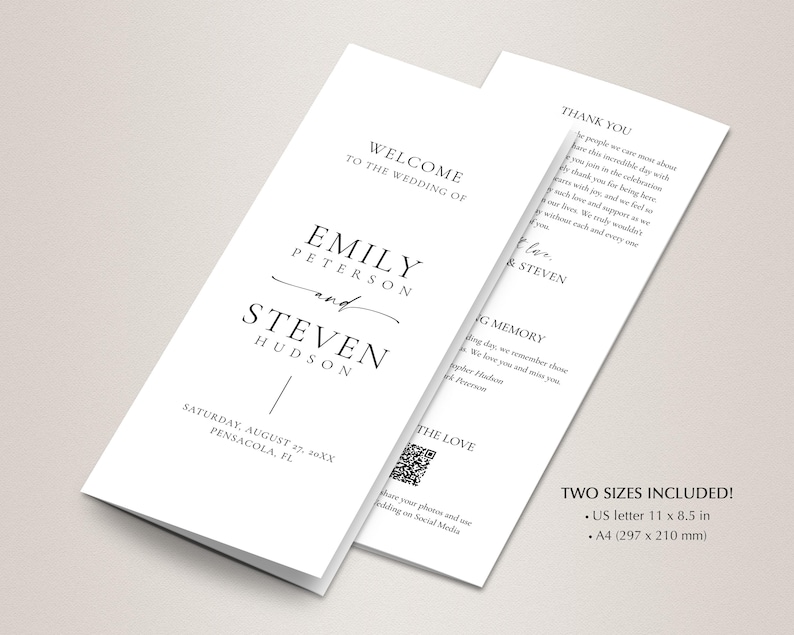 Trifold Wedding Program Template • Elegant, Modern Wedding Brochure ...
