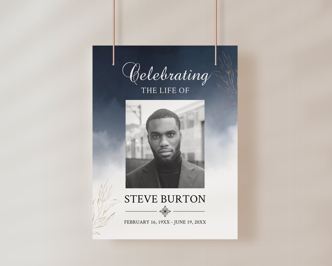 Navy Blue Funeral Welcome Sign Template, Celebration of Life Sign ...