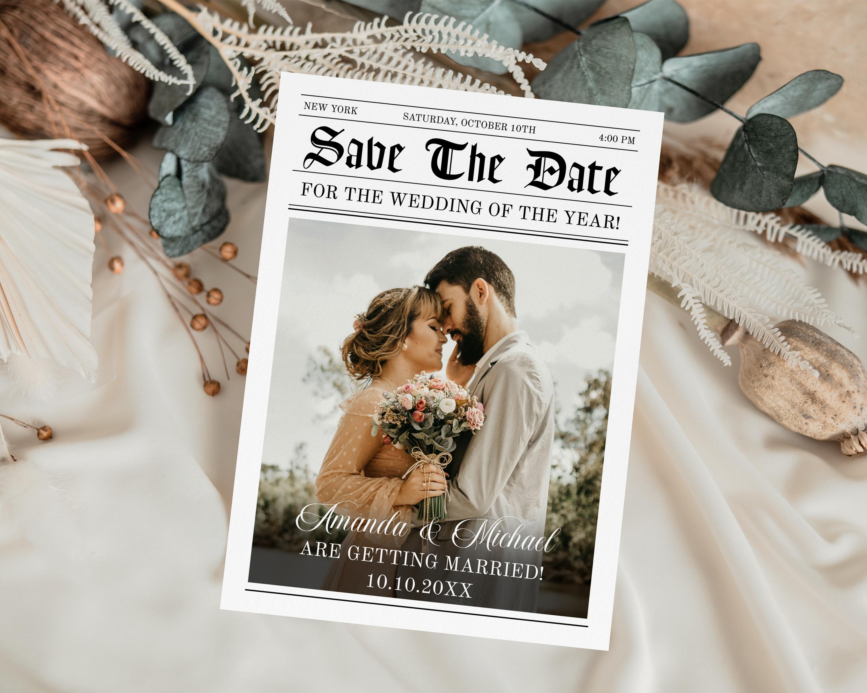 Newspaper Save the Date Template (double Sided), Wedding Reserved Date ...