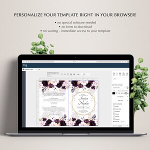 Folded Wedding Program Template With Purple Roses, Dark Plum Wedding ...