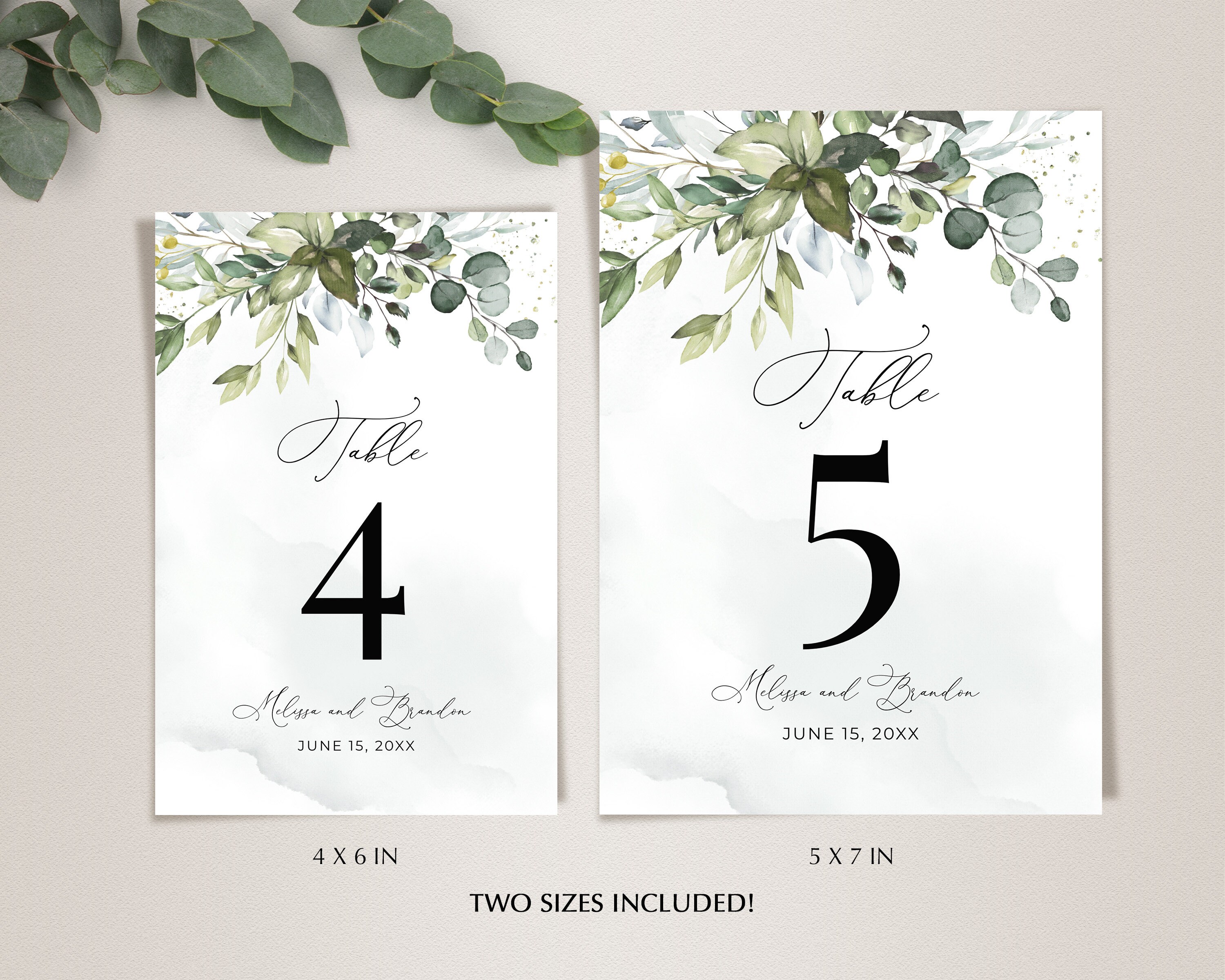 Greenery Wedding Table Numbers Template • INSTANT DOWNLOAD • Editable ...