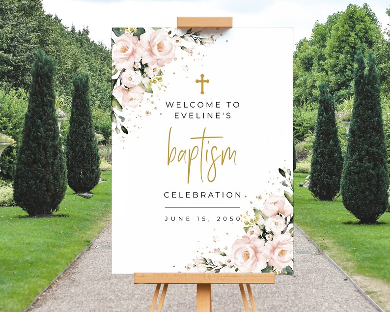 Blush Pink Baptism Welcome Sign Template, Christening/communion Welcome ...