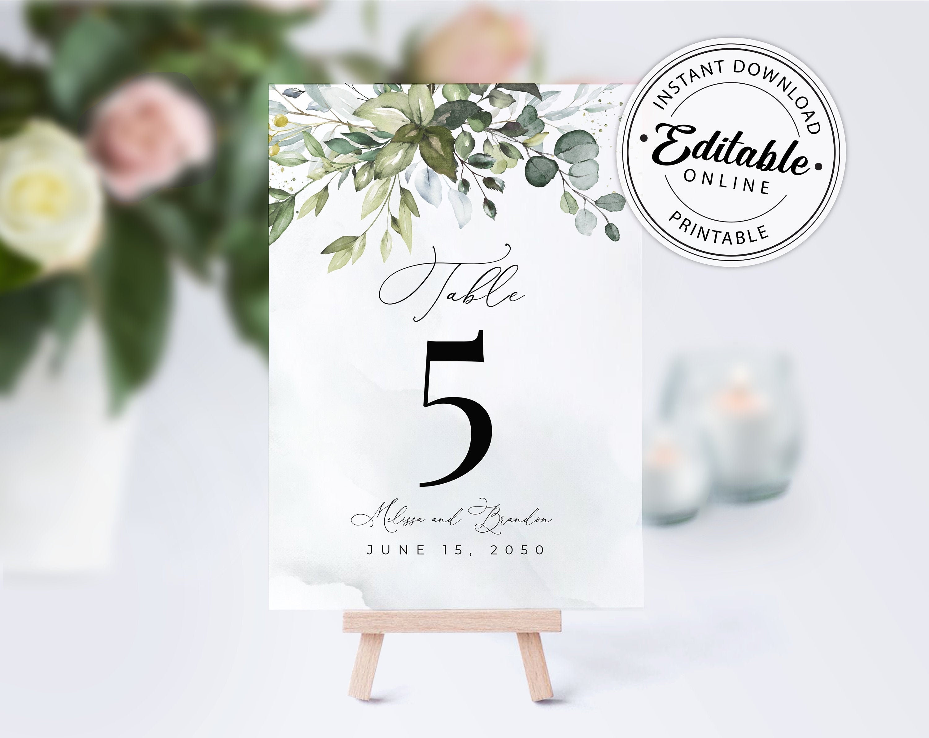 Invitations & Announcements Boho Watercolor Eucalyptus Table Card Boho ...