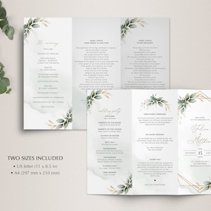 Trifold Wedding Program Template, Greenery Trifold Wedding Brochure ...