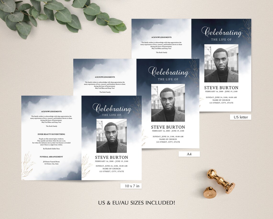 Blue Funeral Program Template Memorial Program Template - Etsy