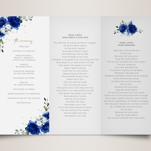 Trifold Wedding Program Template, Royal Blue and Gold Program Template ...