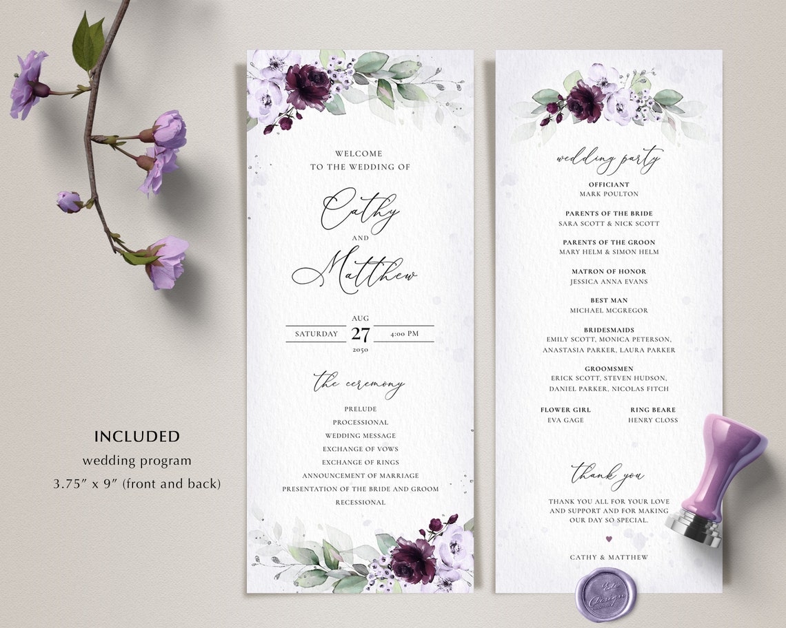 Lavender and Purple Wedding Program Template INSTANT - Etsy