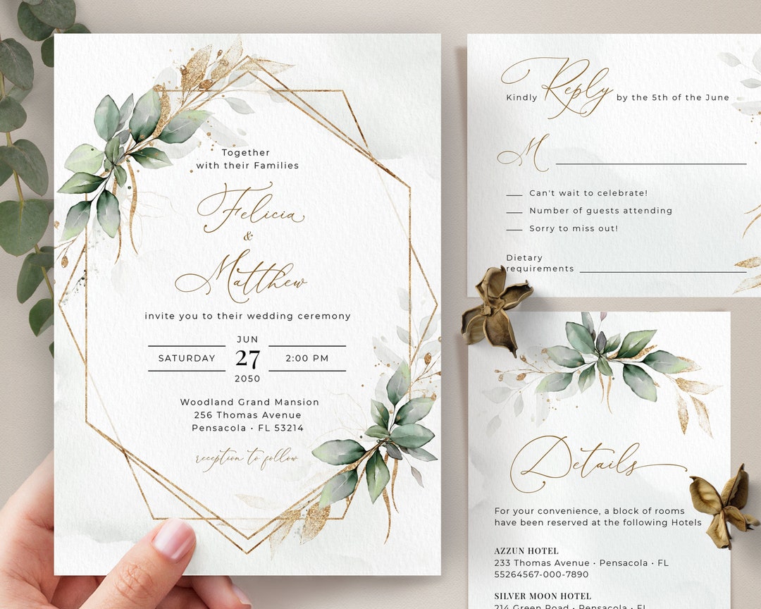 Greenery Wedding Invitation Template Set Greenery Wedding - Etsy