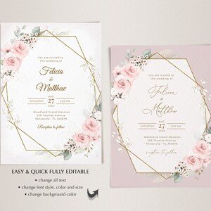 Light Pink Wedding Invitation Template Big Bundle, Template Suite ...
