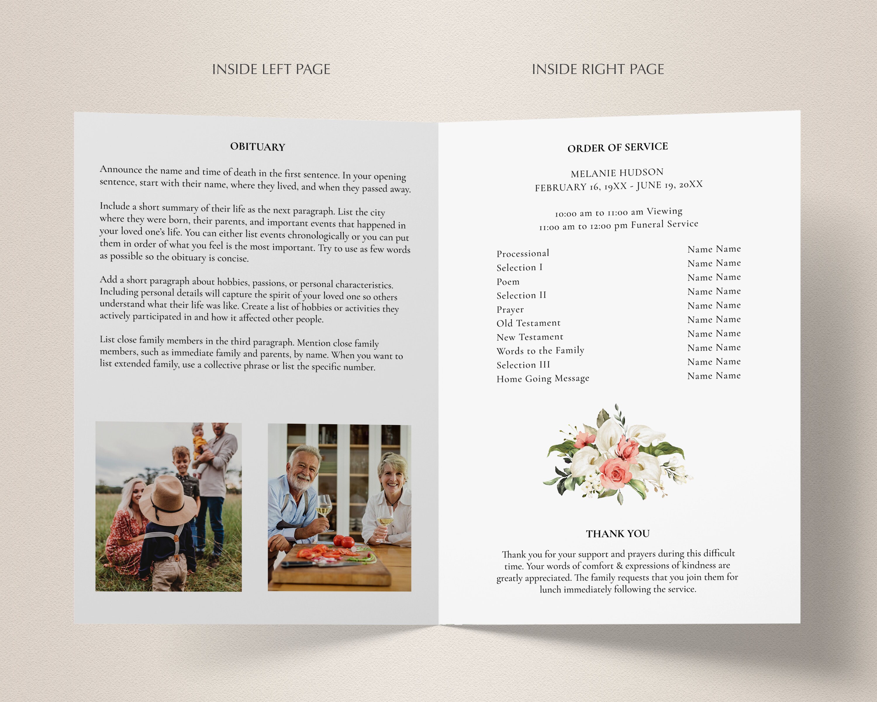 Funeral Program Template Floral Memorial Program Editable - Etsy UK