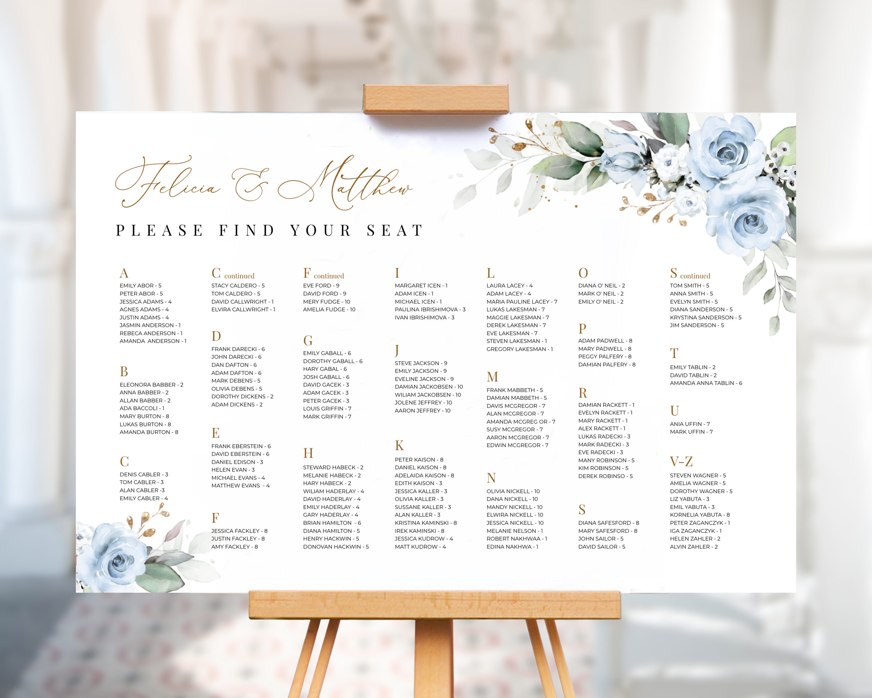 Alphabetical Wedding Seating Chart Template With Greenery and - Etsy