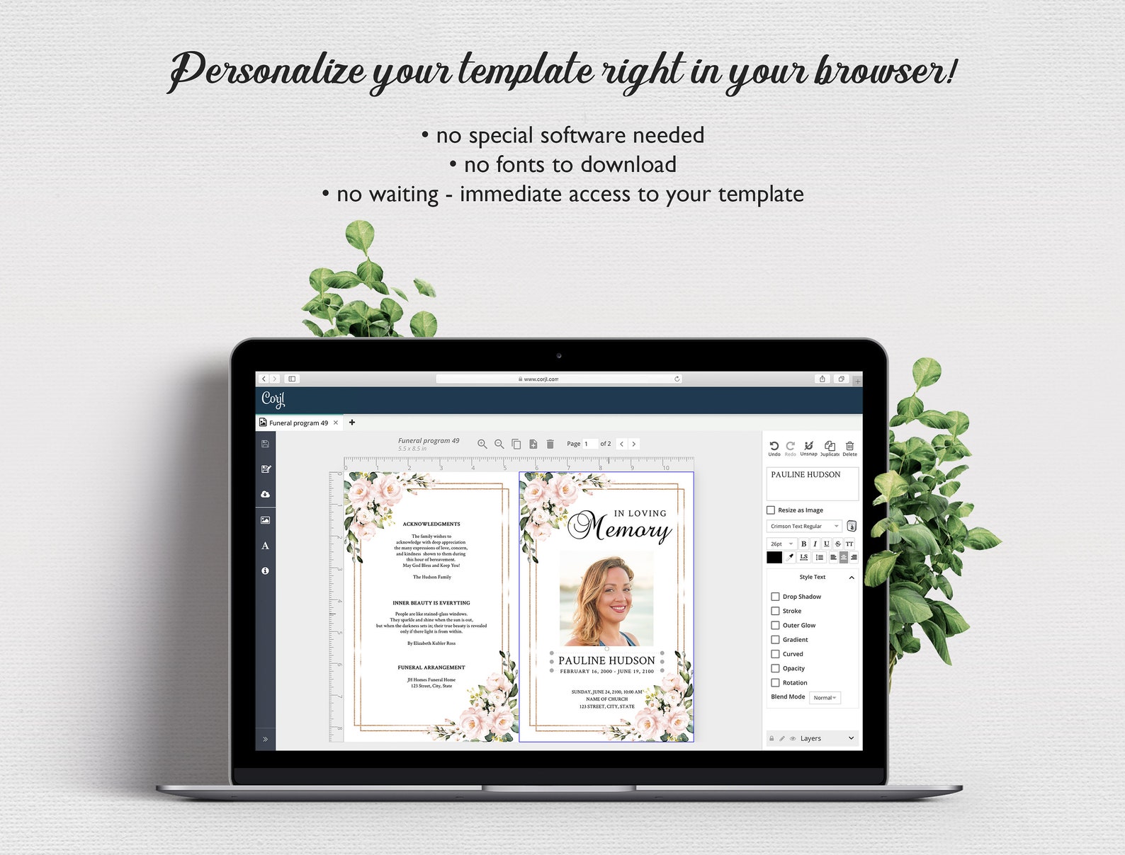 Funeral Program Template Floral Memorial Program Editable | Etsy