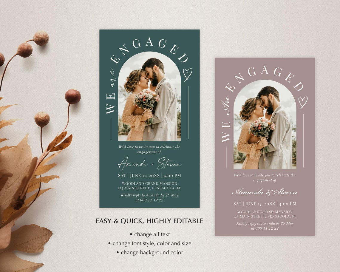 Digital Engagement Party Invitation Template, Engagement Invite With ...