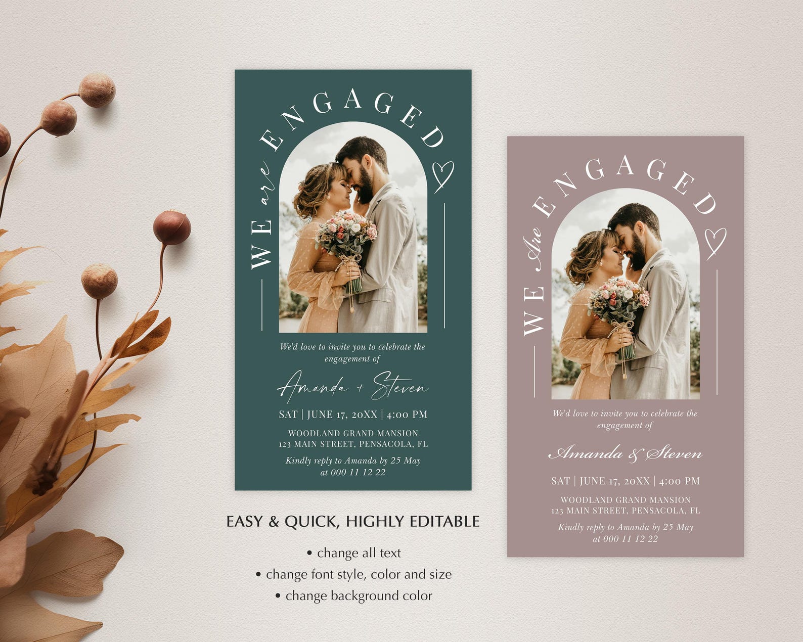 Digital Engagement Party Invitation Template, Engagement Invite With ...