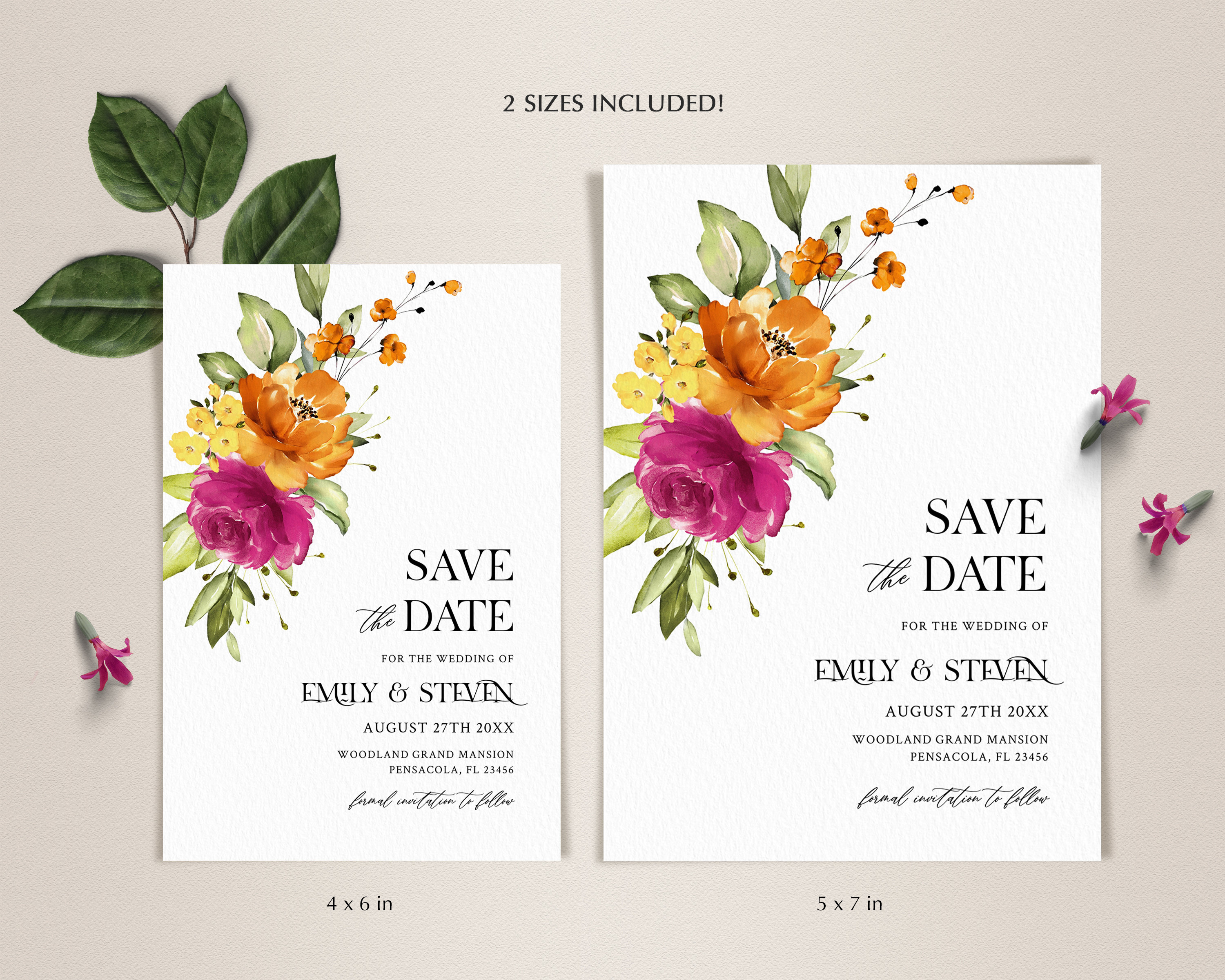 Hot Pink and Orange Save the Date Template, Wedding Date Reservation ...