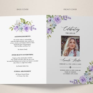 Lavender and White Calla Lilies Funeral Program Template, Order of ...