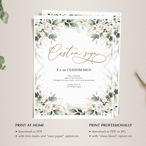 Boho Greenery Custom Sign With White Roses, Portrait and Landscape ...