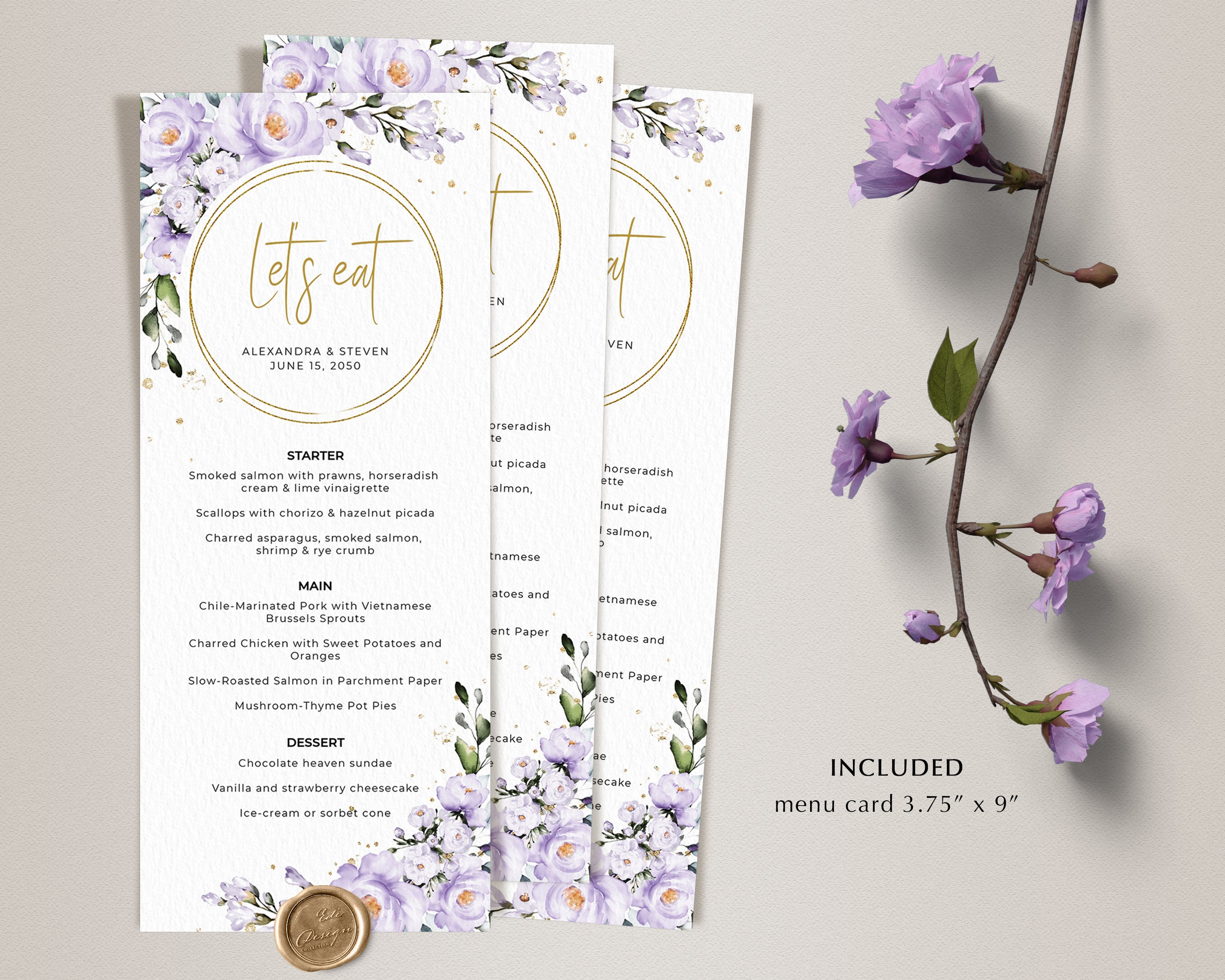 Lavender Menu Template wedding Bridal Shower Dinner | Etsy Australia