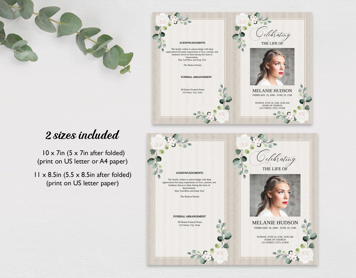 Printable Funeral Program Template Memorial Program Template | Etsy