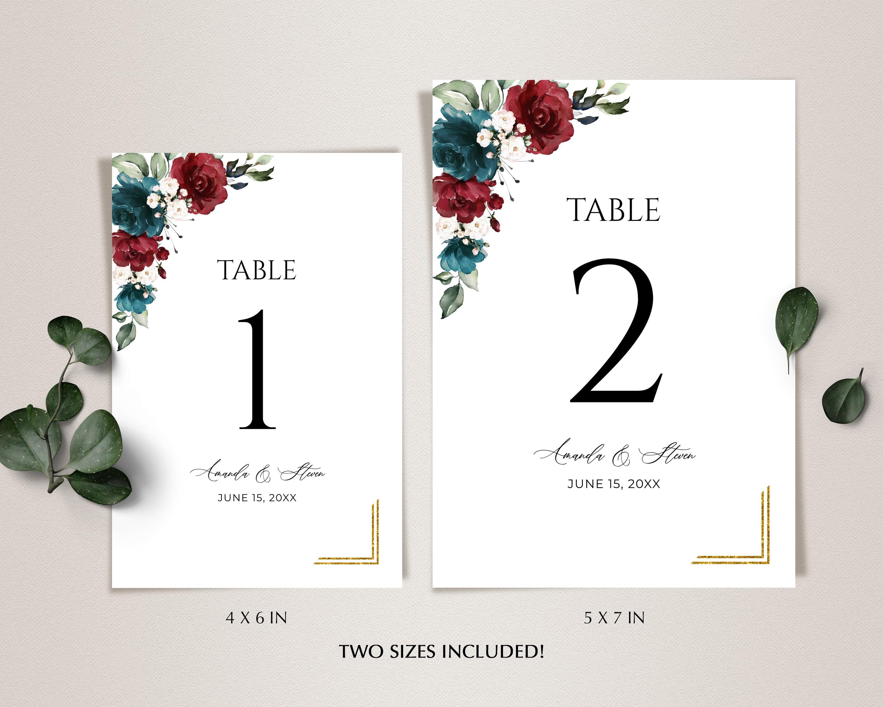 Burgundy and Dark Teal Table Numbers Template • INSTANT DOWNLOAD ...