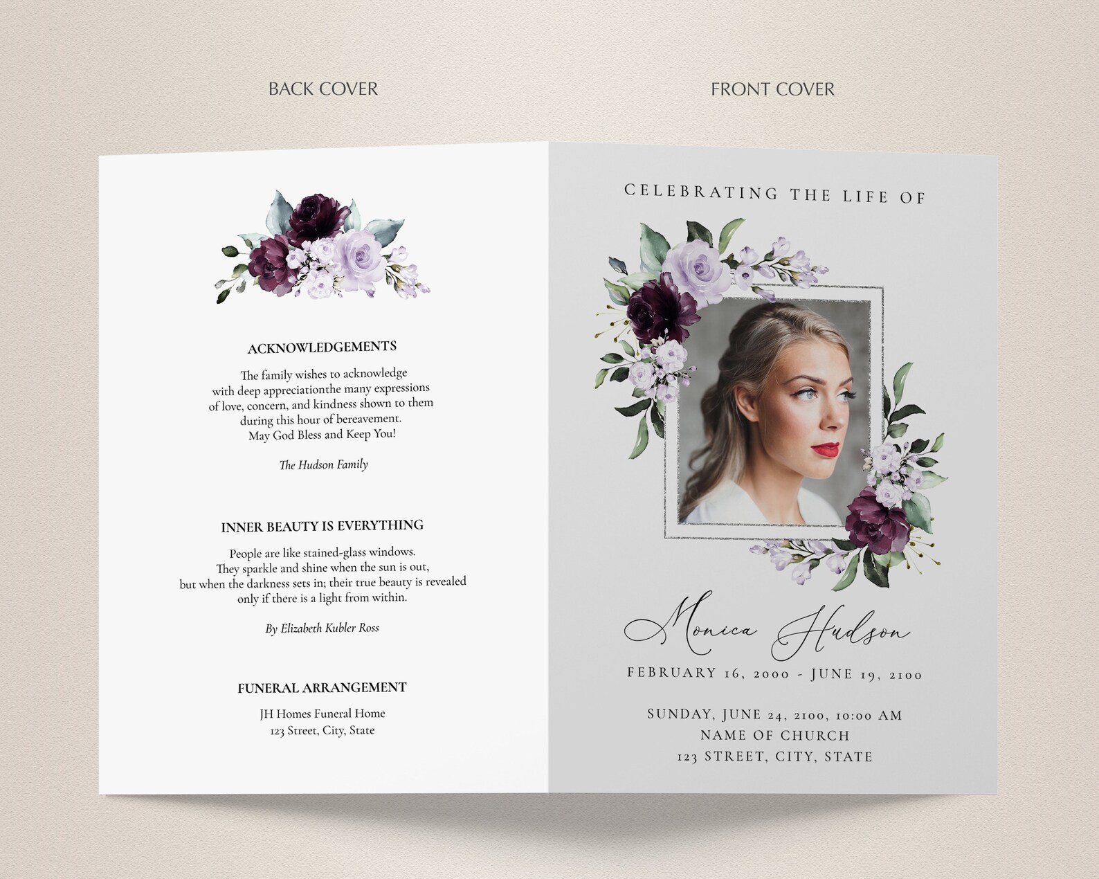 Purple Funeral Program Template Memorial Program Template - Etsy UK