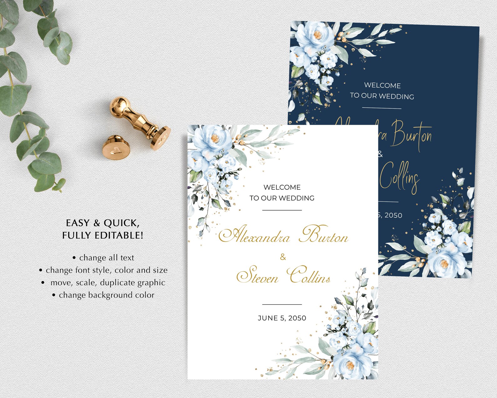 Blue Wedding Welcome Sign Template, Light Blue Welcome Sign Template ...