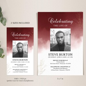 Red Funeral Announcement Card Template, Printable and Electronic ...