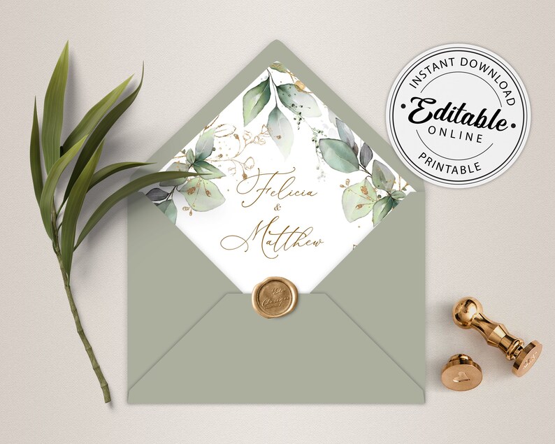 Printable Greenery A7 Envelope Liner Template A7 Euro Flap Etsy