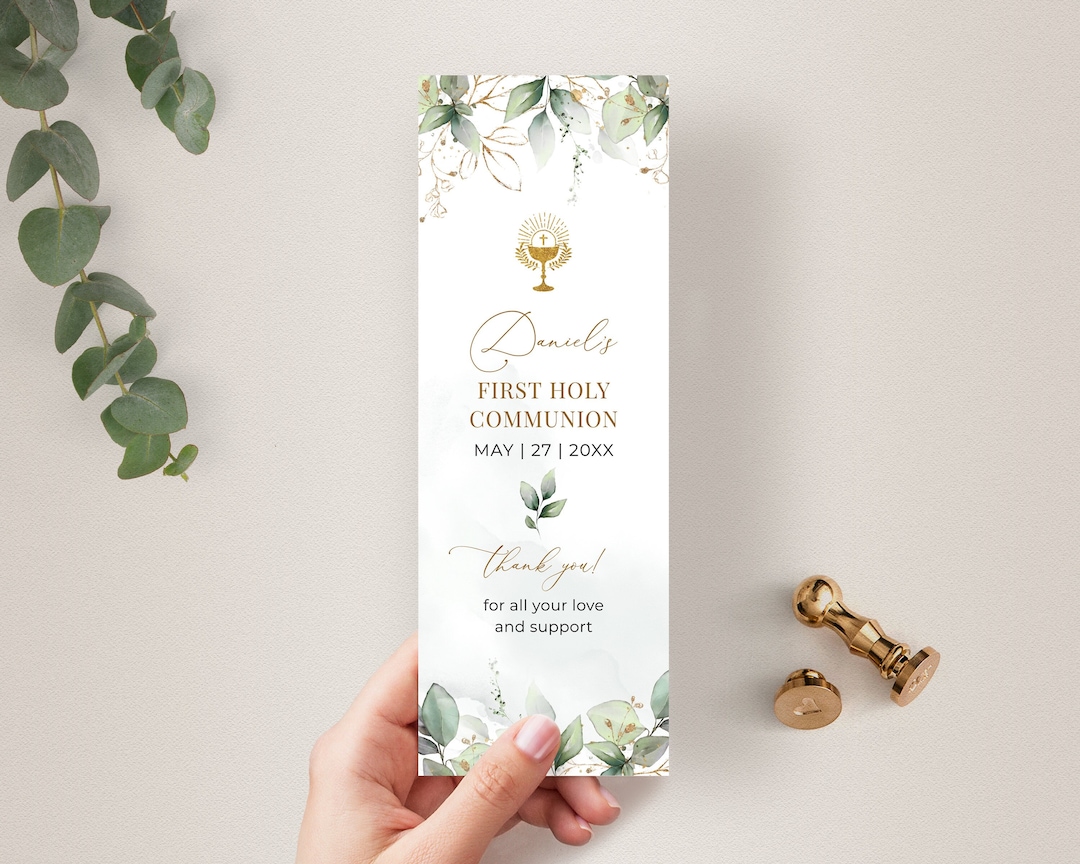 First Holy Communion Bookmark Template, Greenery Bookmark Template ...