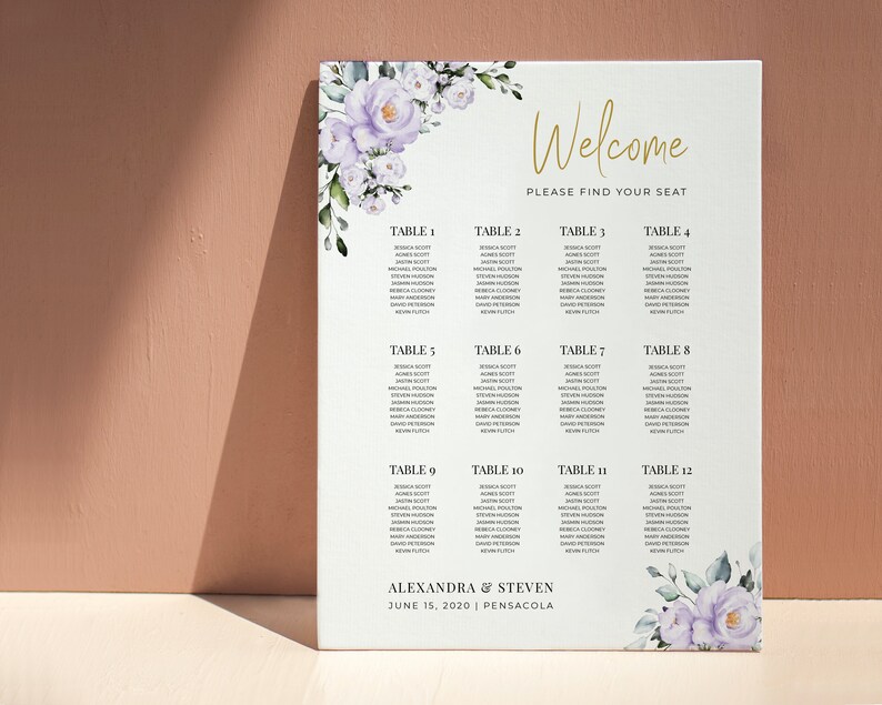 Lavender Wedding Seating Chart Template Floral Seating Plan | Etsy
